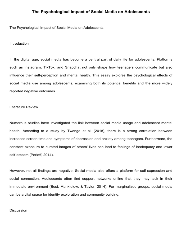 Social Media's Psychological Impact on Adolescents