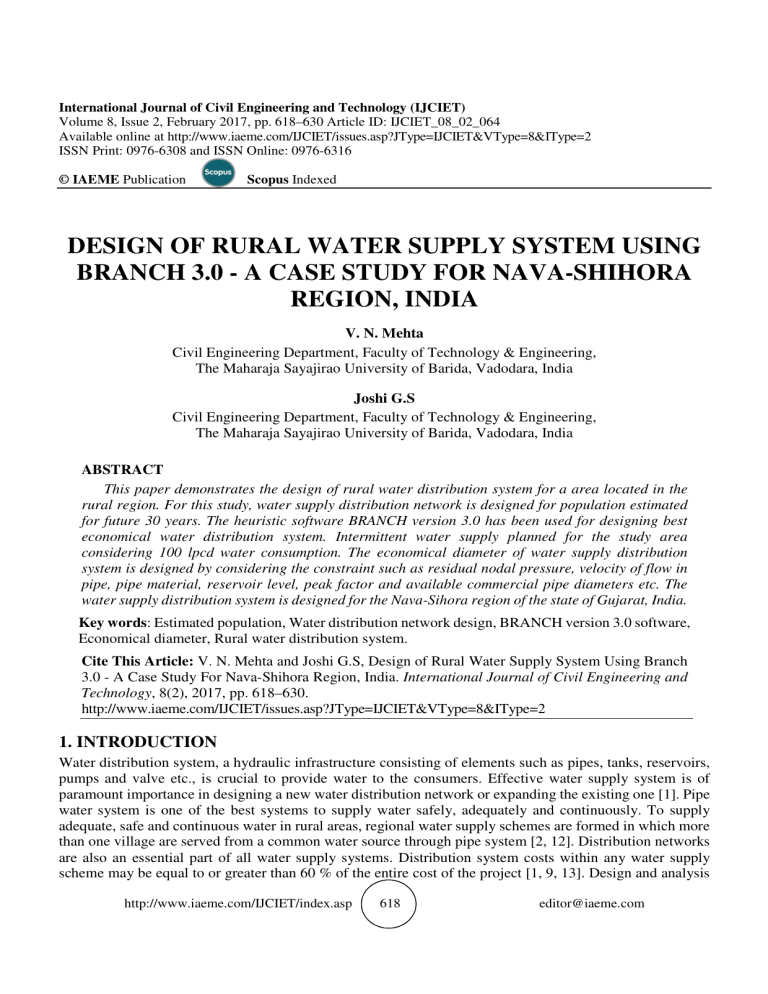 Rural Water Supply Design: BRANCH 3.0 Case Study