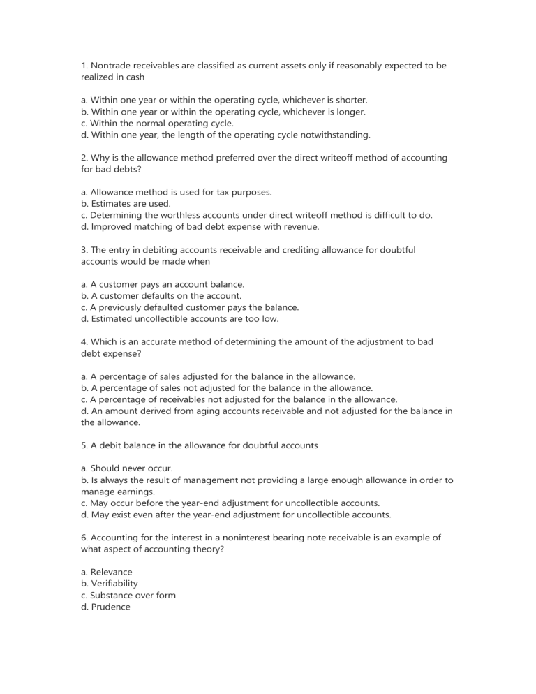 Accounting Exam Questions: Accounts Receivable