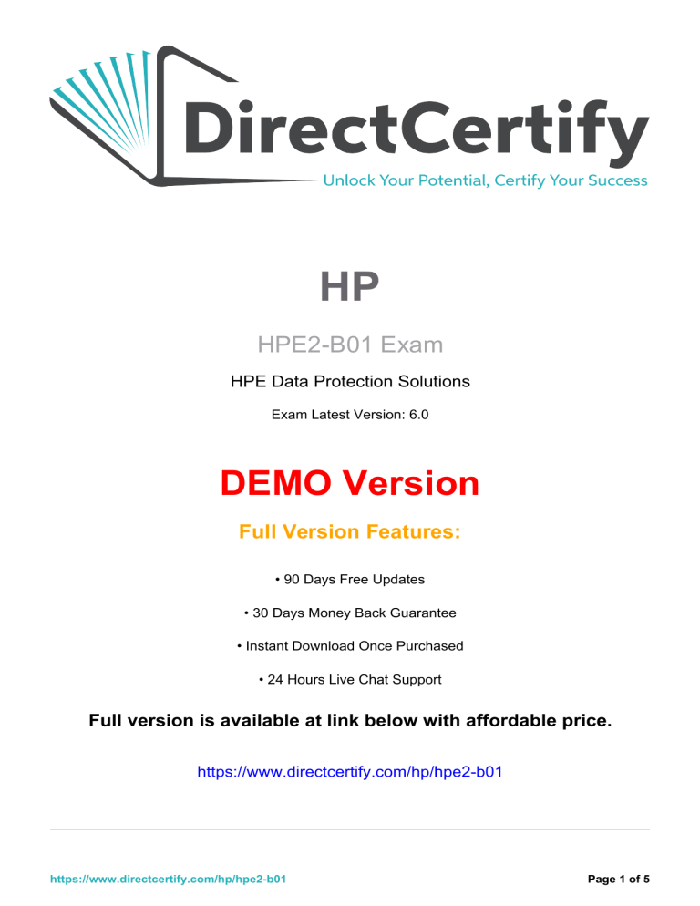 HPE2-B01 Exam Demo: HPE Data Protection Solutions