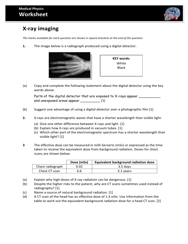 X-ray Imaging Worksheet: Medical Physics Questions