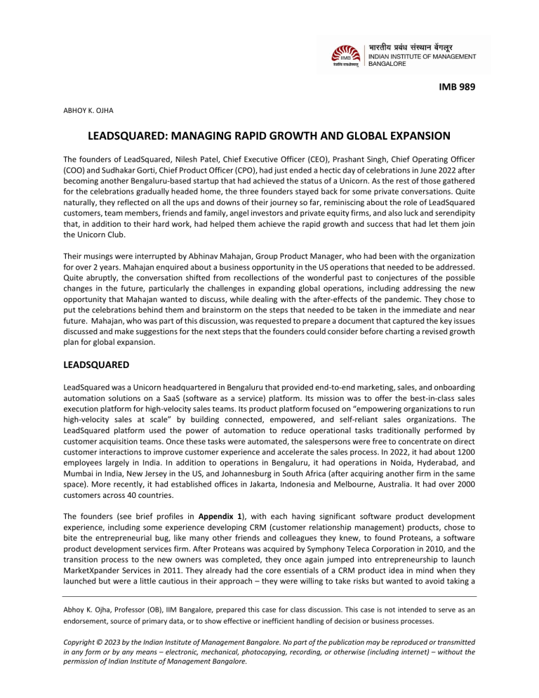 LeadSquared: Rapid Growth & Global Expansion Case Study