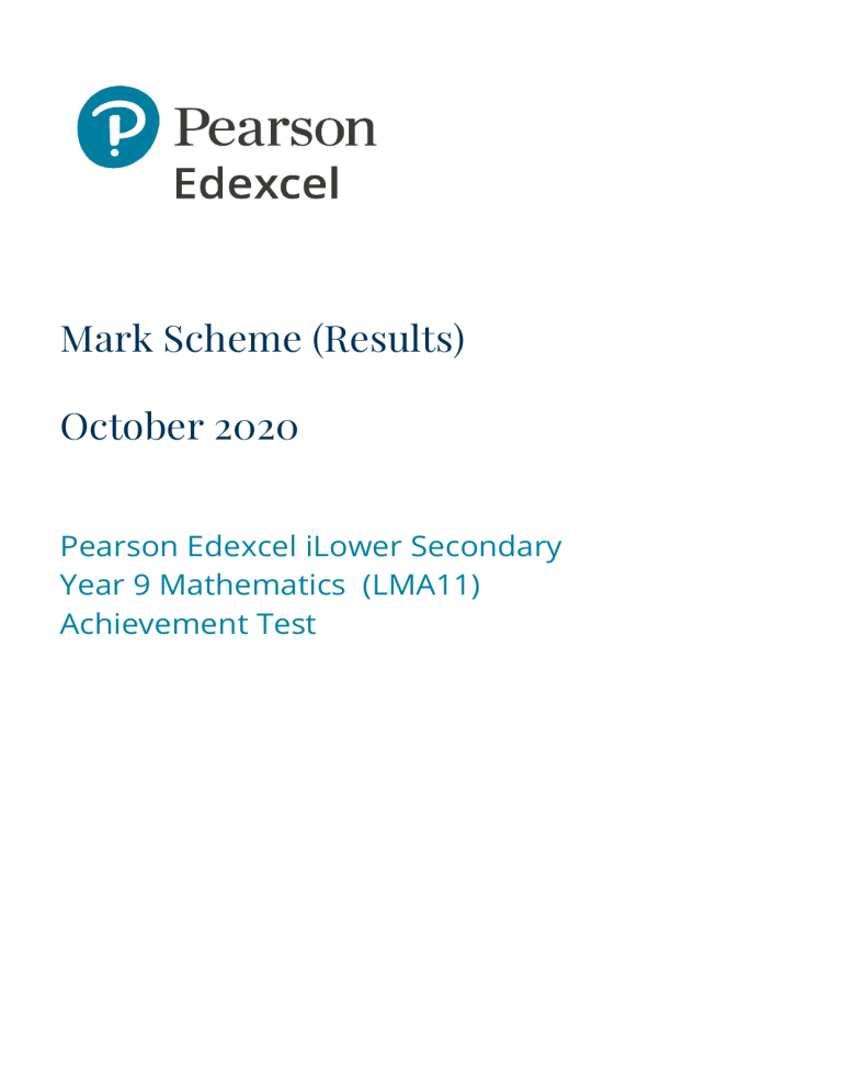 Year 9 Maths Exam Mark Scheme | Edexcel LMA11
