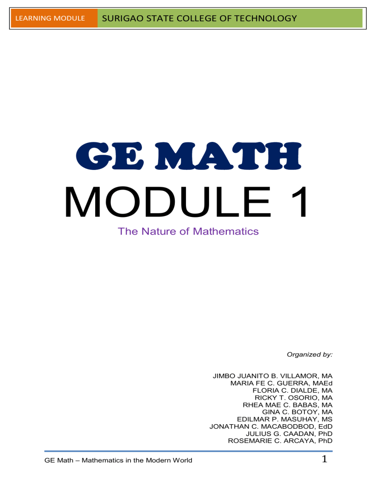 Nature of Mathematics: Patterns, Fibonacci, Golden Ratio