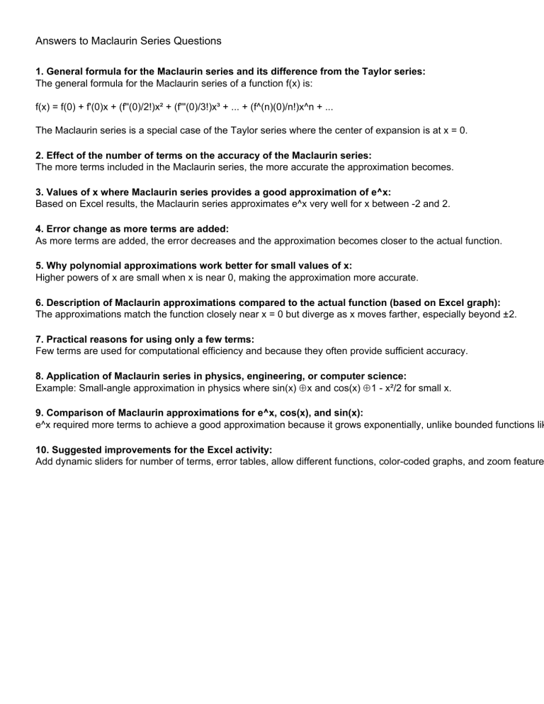 Maclaurin Series Q&A: Formula, Accuracy, and Applications