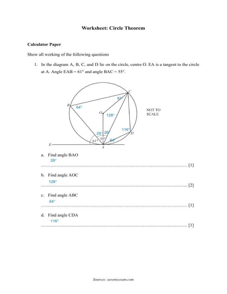 Circle Theorem Worksheet: Geometry Problems