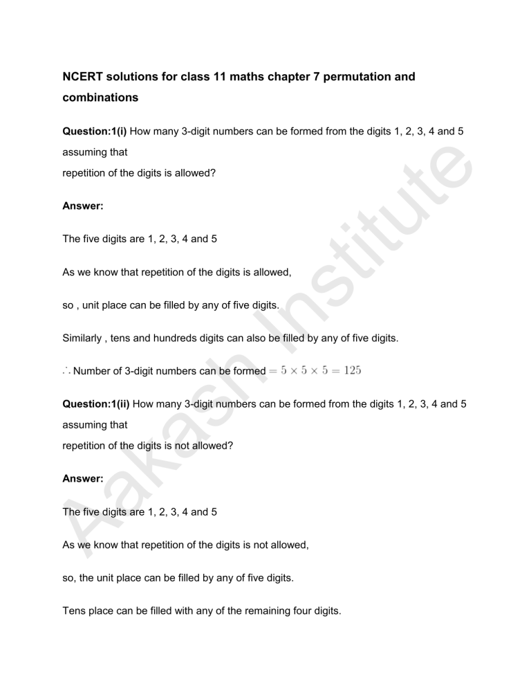 NCERT Class 11 Maths: Permutations & Combinations Solutions
