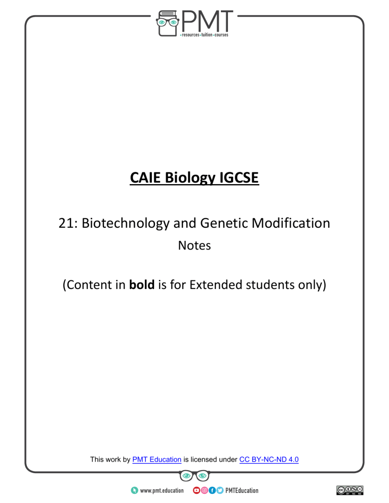 Biotechnology & Genetic Modification IGCSE Notes