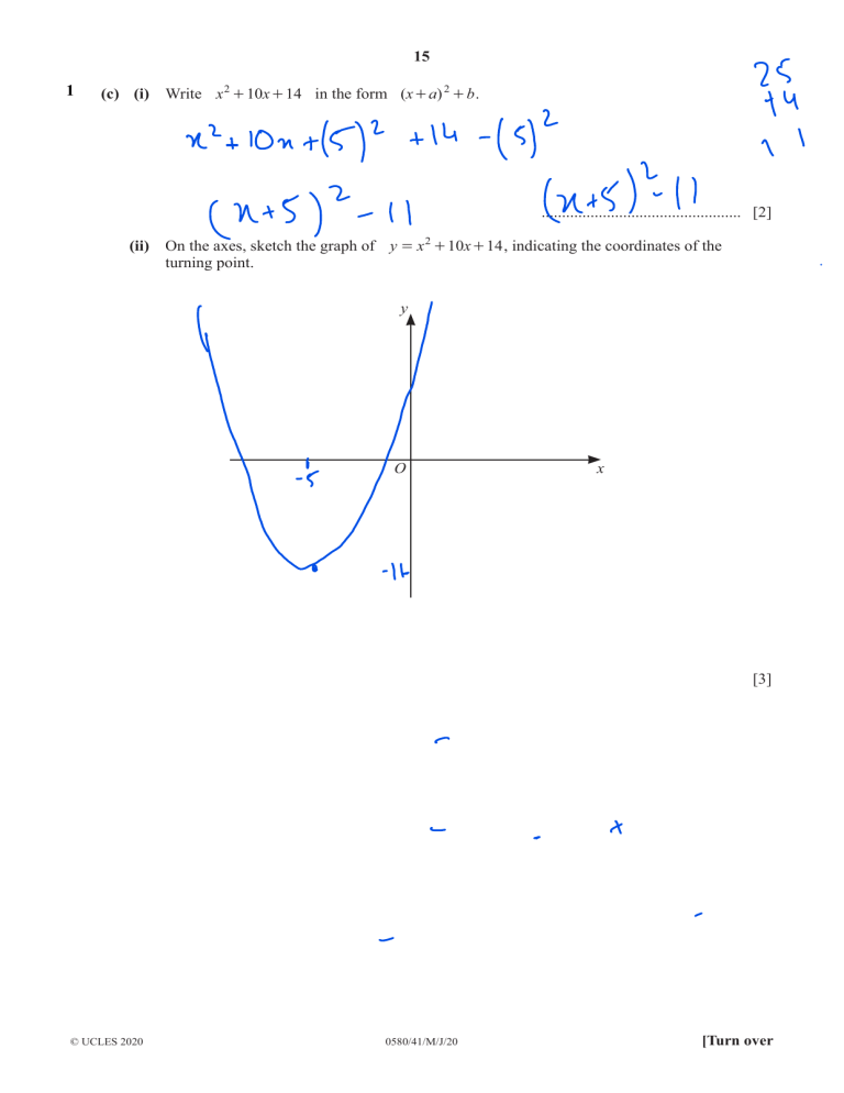 Quadratic Equations & Graphs Exam Paper