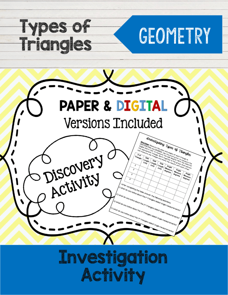 Types of Triangles Geometry Worksheet