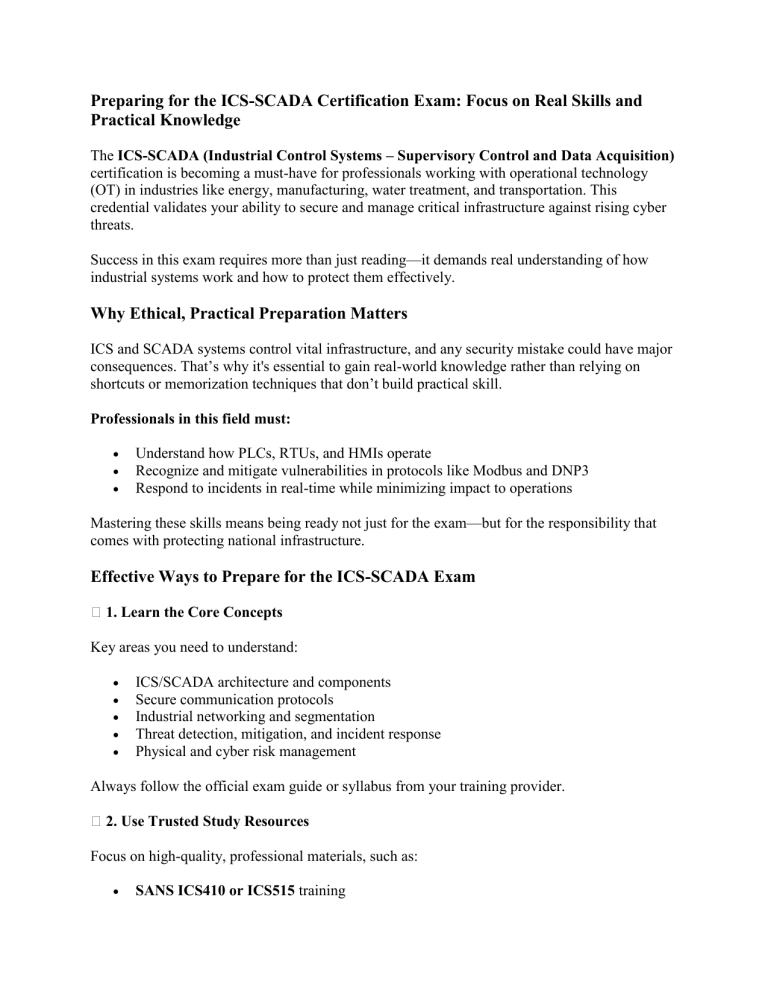 ICS-SCADA Certification Exam Prep: Skills & Knowledge