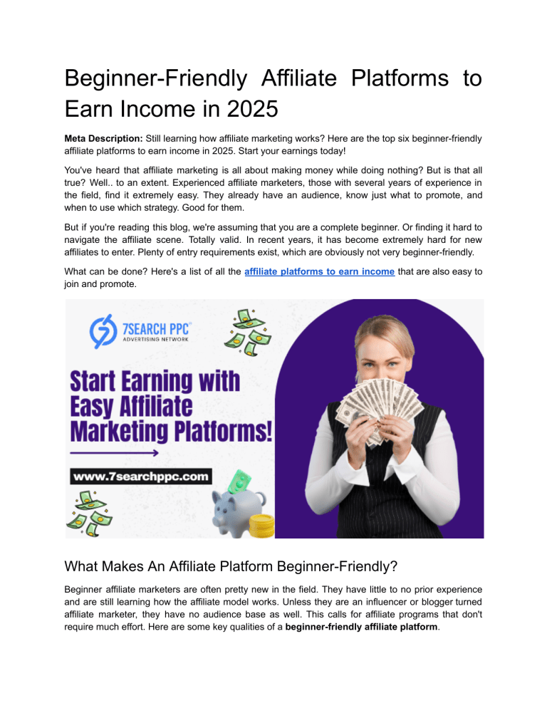 Beginner-Friendly Affiliate Platforms to Earn Income in 2025
