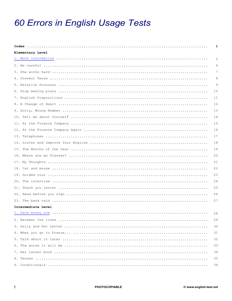 English Usage Tests: 60 Errors to Improve Your Skills