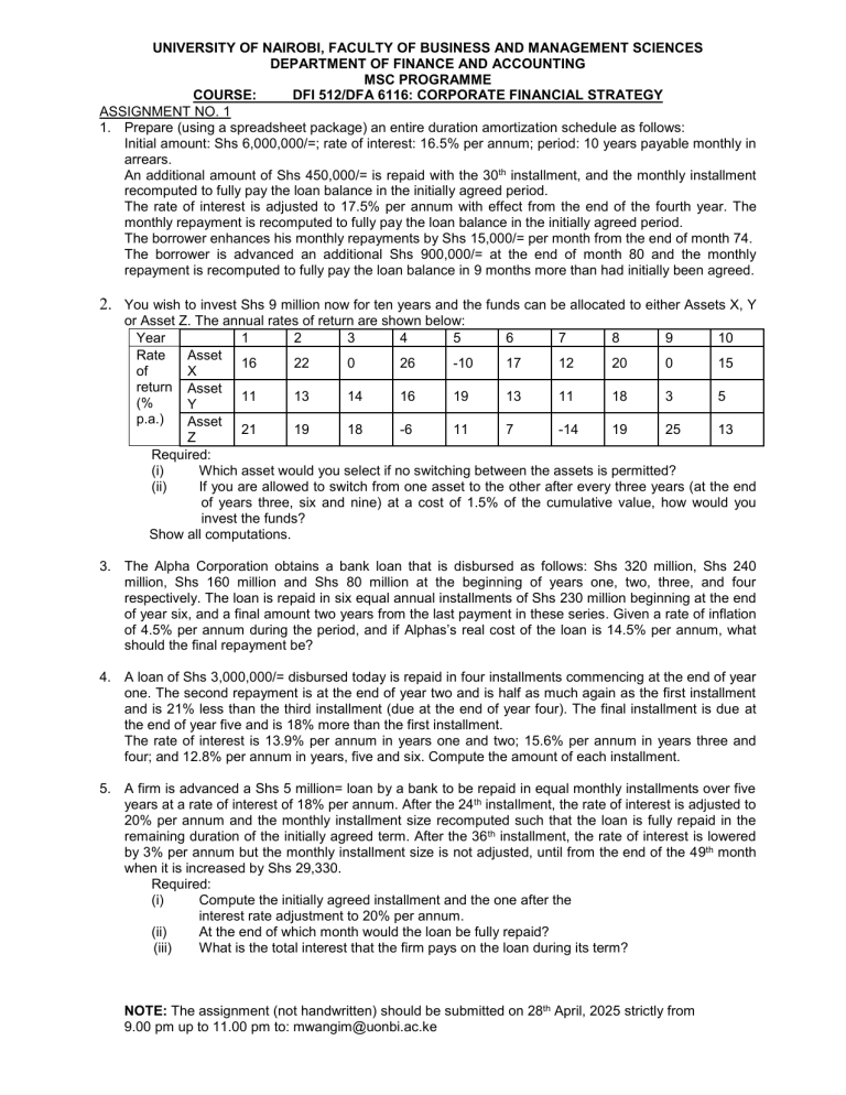 Corporate Financial Strategy Assignment: Loan Amortization & Investment