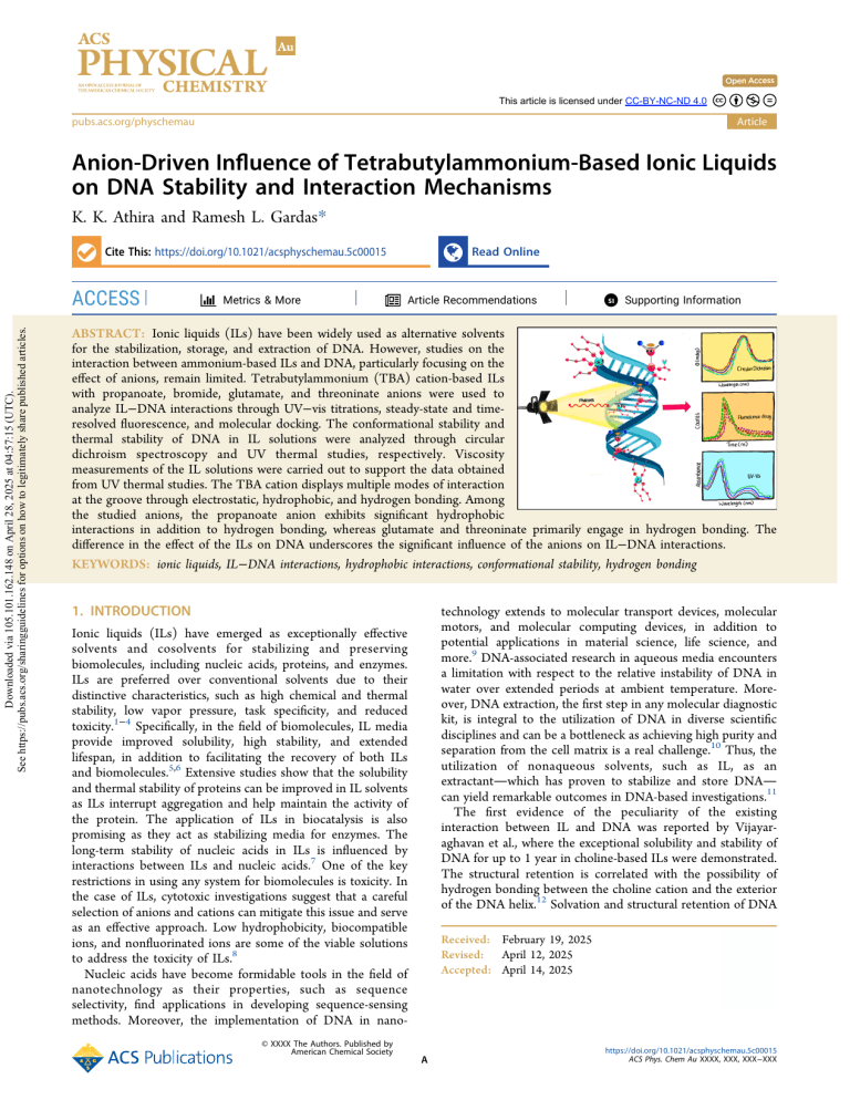 Ionic Liquids & DNA Stability: Anion Influence