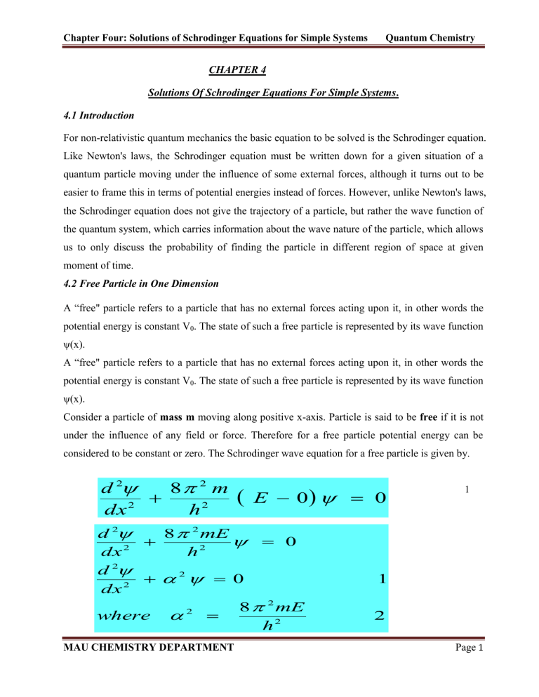 Schrödinger Equation Solutions: Quantum Chemistry Chapter