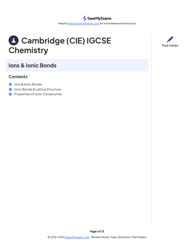 Ions & Ionic Bonds: CIE IGCSE Chemistry Revision