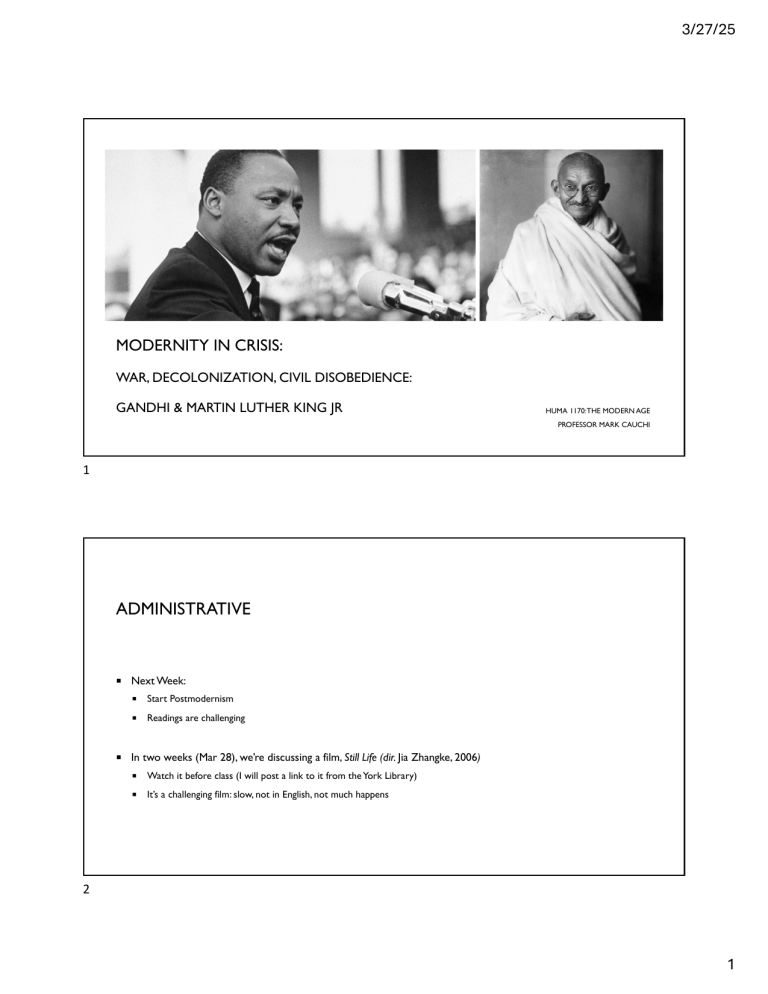Modernity in Crisis: Gandhi & King Presentation