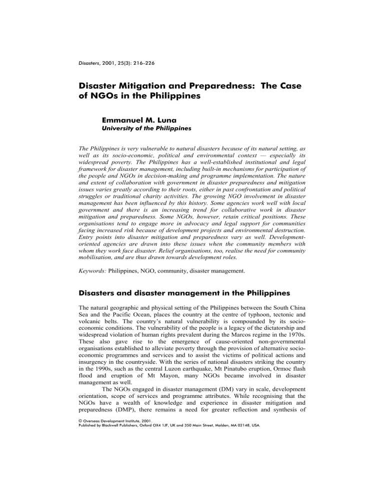 NGOs & Disaster Mitigation in the Philippines