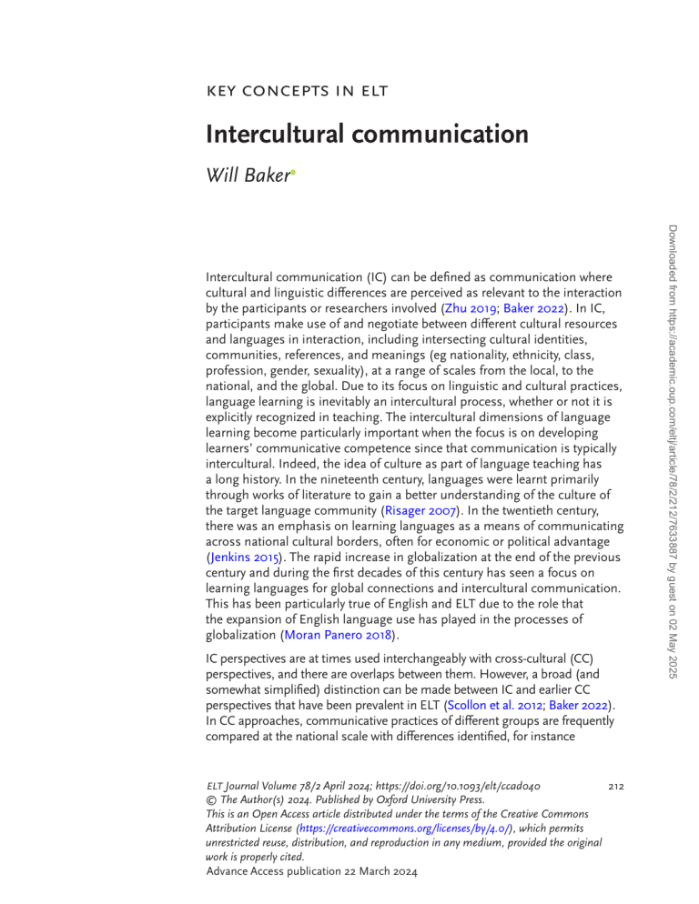 Intercultural Communication in ELT: Key Concepts