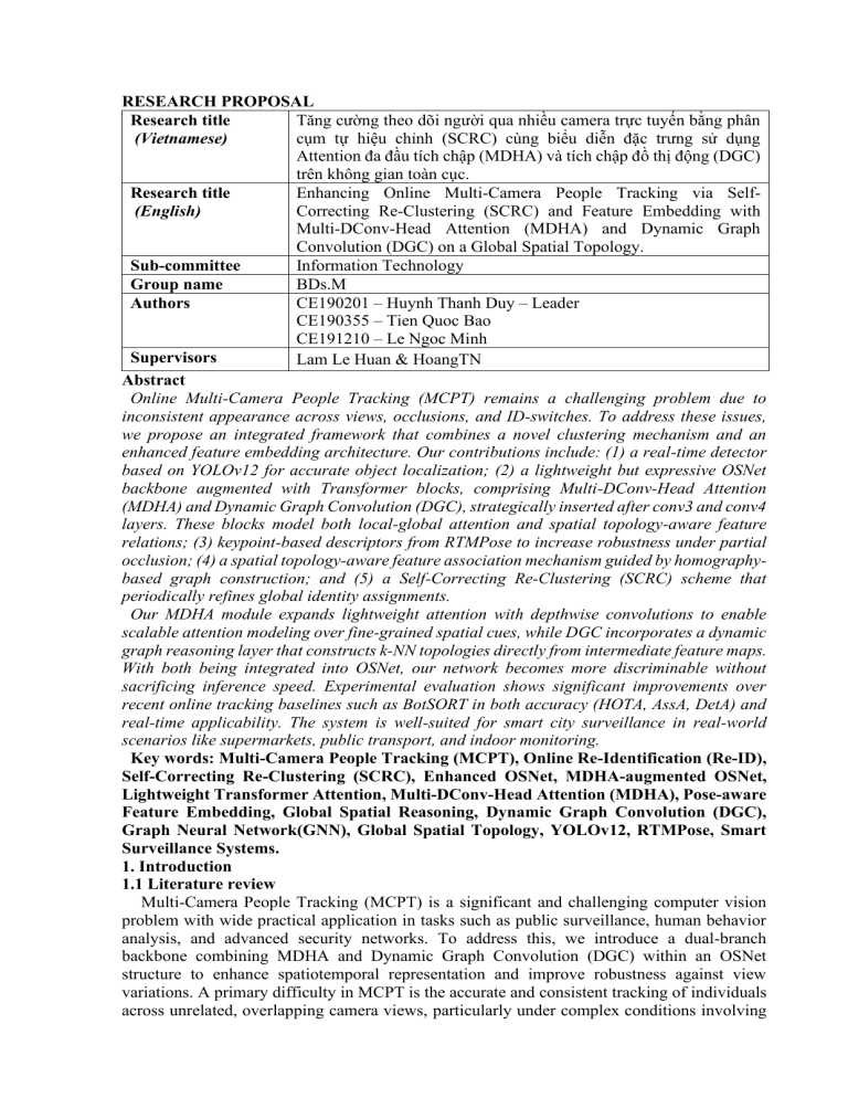 Online Multi-Camera People Tracking Research Proposal