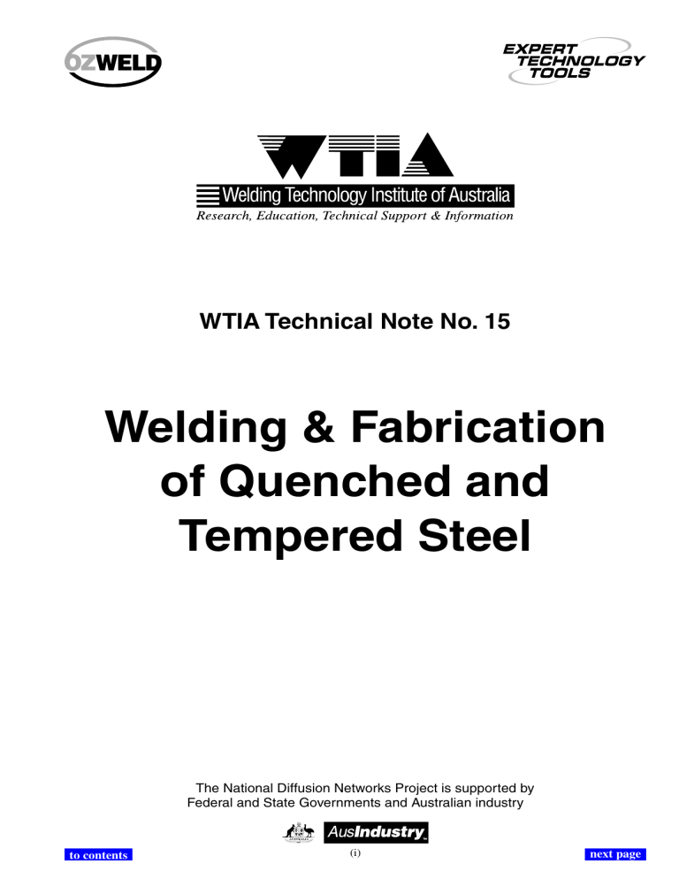 Welding Quenched & Tempered Steel: WTIA Technical Note
