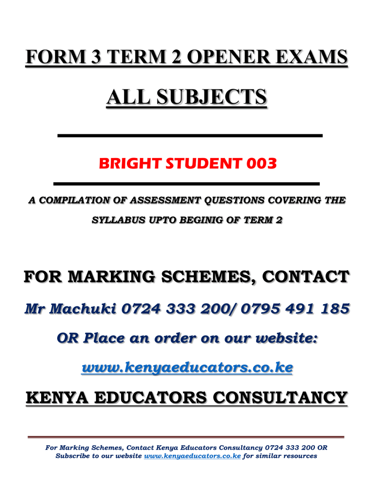 Form 3 Agriculture Exam Paper - Term 2 Opener