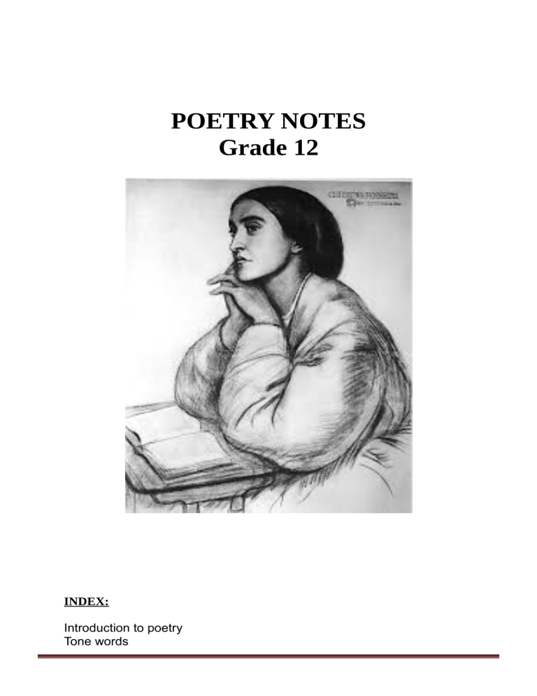 Grade 12 Poetry Notes: Terms, Devices, and Poem Index