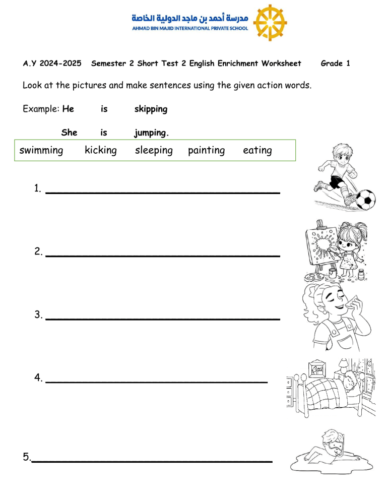Grade 1 English Enrichment Worksheet: Action Words & Reading
