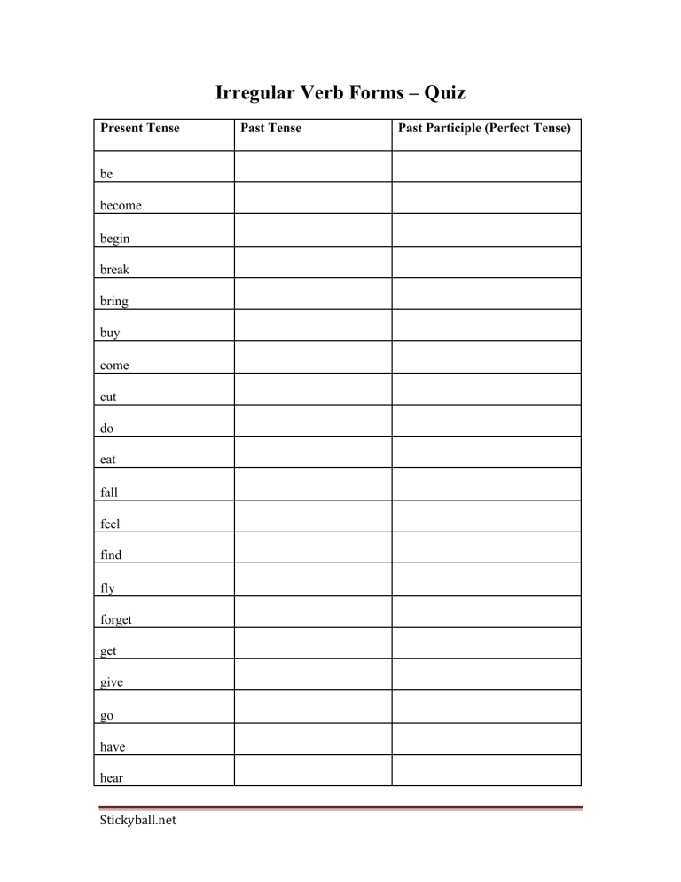 Irregular Verb Forms Quiz - English Grammar Practice