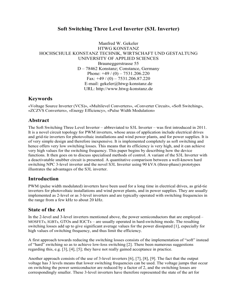 Soft Switching Three Level Inverter (S3L) Design & Analysis