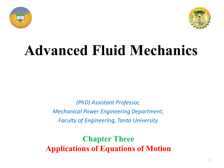 Advanced Fluid Mechanics: Equations of Motion Applications