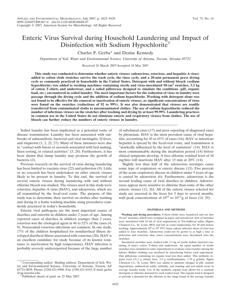 Enteric Virus Survival During Laundry: A Microbiology Study