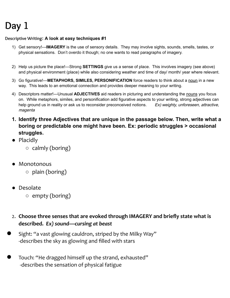 Descriptive Writing Techniques: Imagery, Metaphors, & Analysis