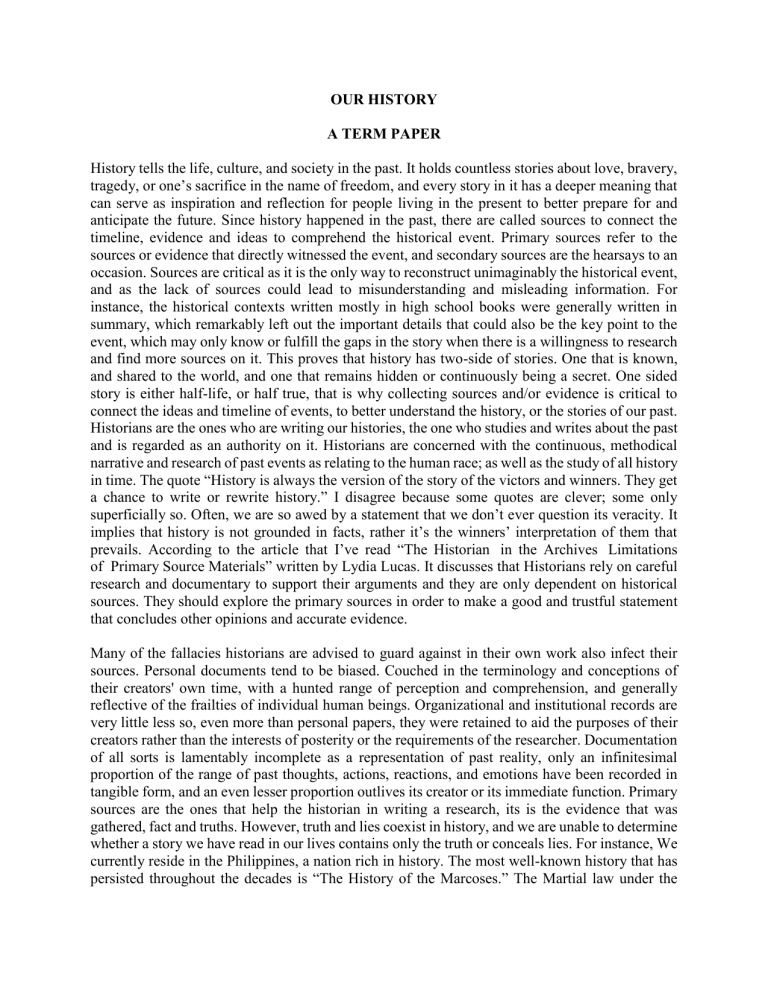 History: Sources, Bias, and Interpretation - Term Paper