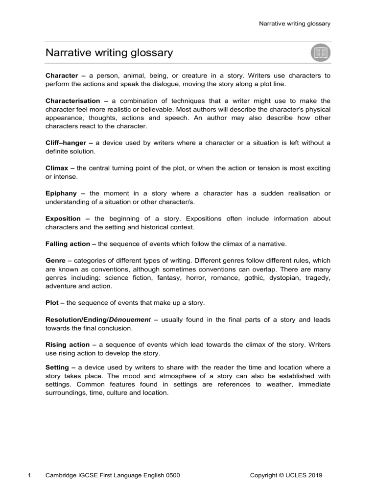 Narrative Writing Glossary: Key Terms & Definitions