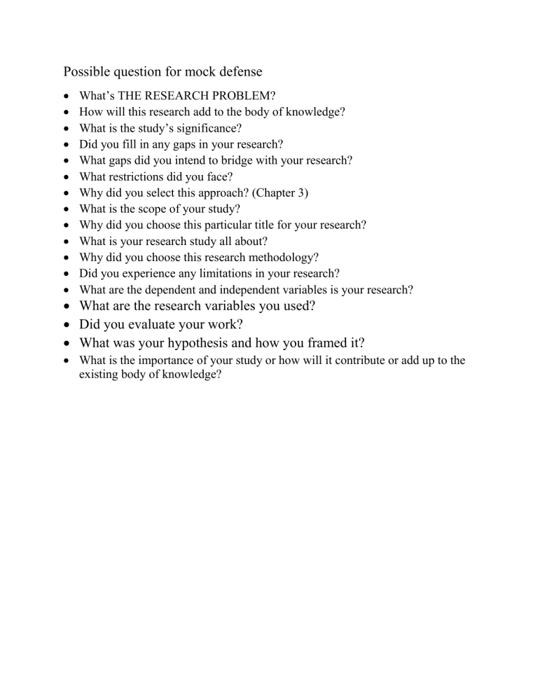 Mock Defense Questions: Research & Methodology