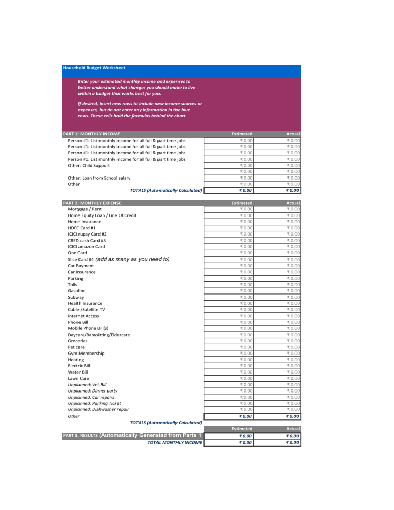 Household Budget Worksheet: Manage Your Finances