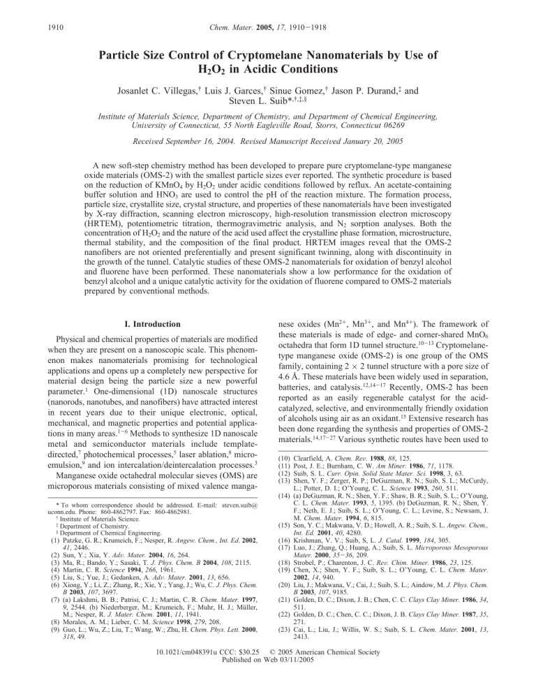 Cryptomelane Nanomaterials: Particle Size Control with H2O2
