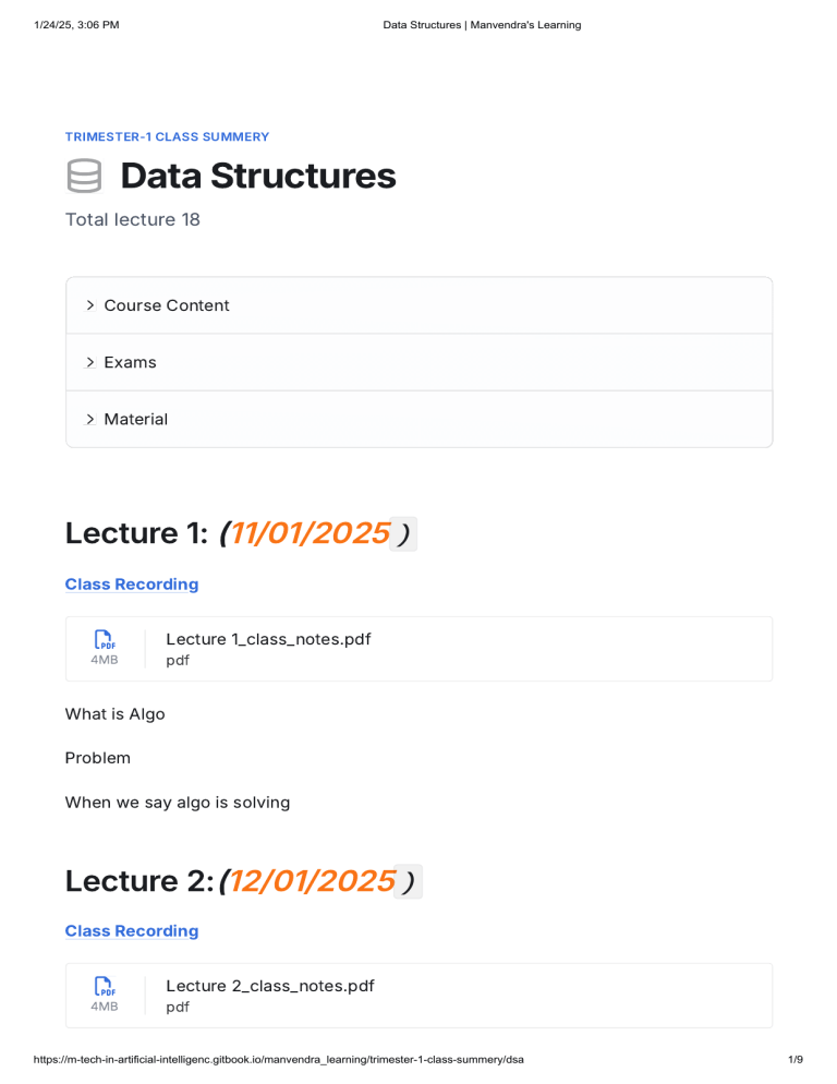 Data Structures Class Summary - Algorithms, Sorting, Hashing