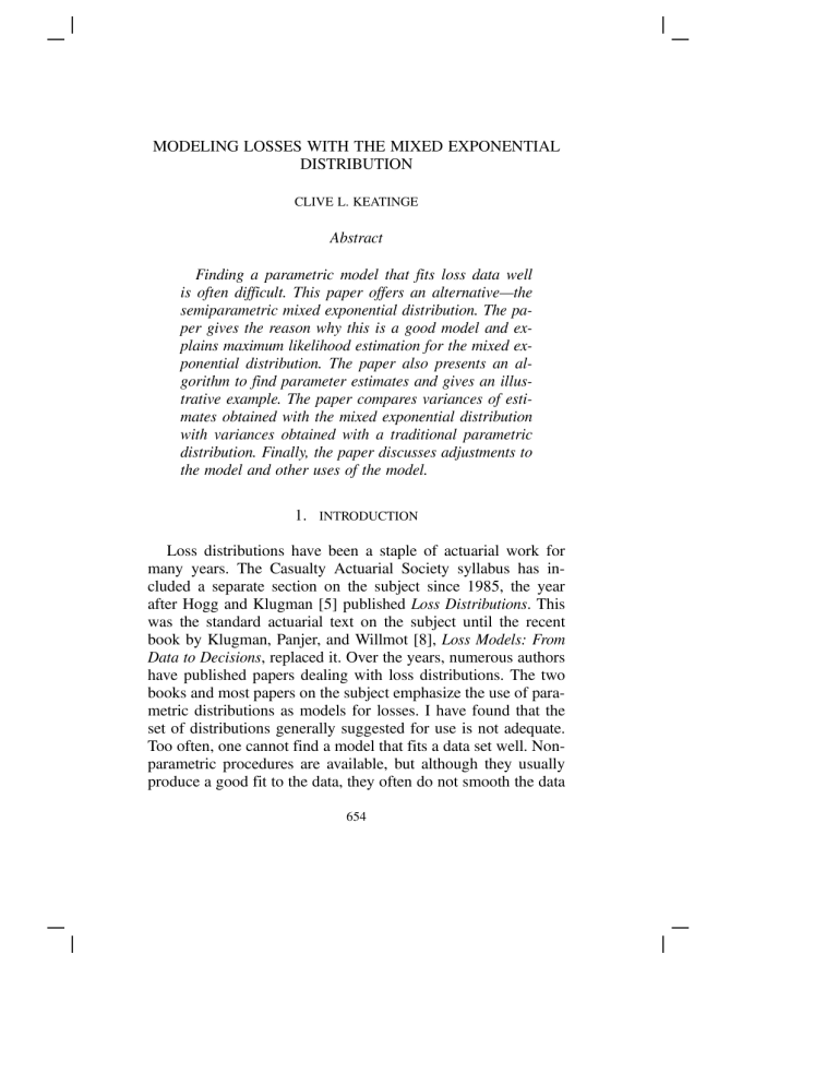 Mixed Exponential Distribution for Loss Modeling
