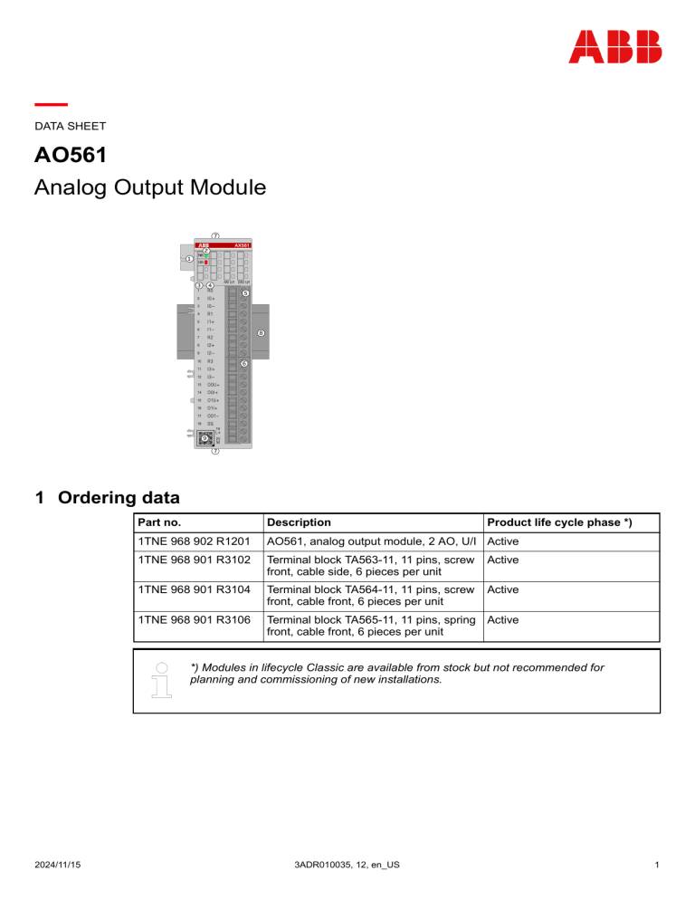 AO561 Analog Output Module Data Sheet - ABB