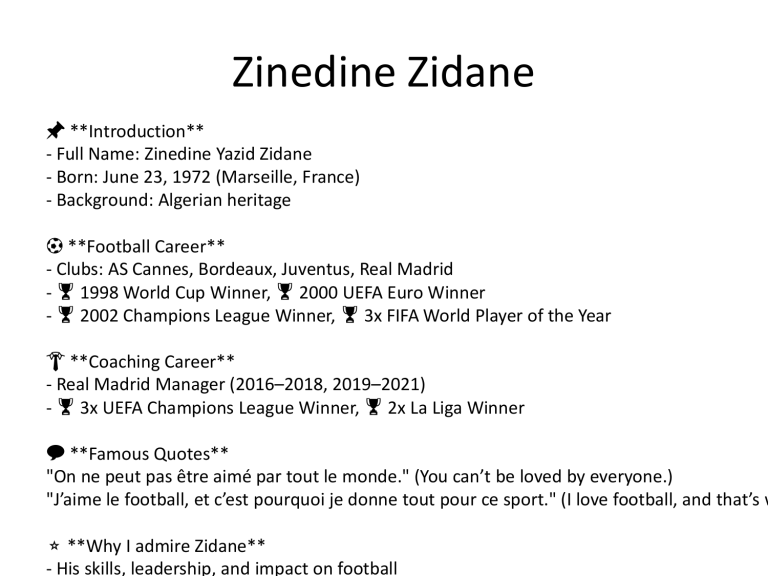 Zinedine Zidane: Football Legend Biography