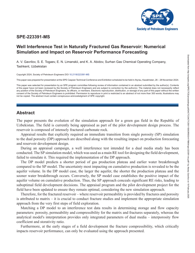 Well Interference Test in Fractured Gas Reservoirs