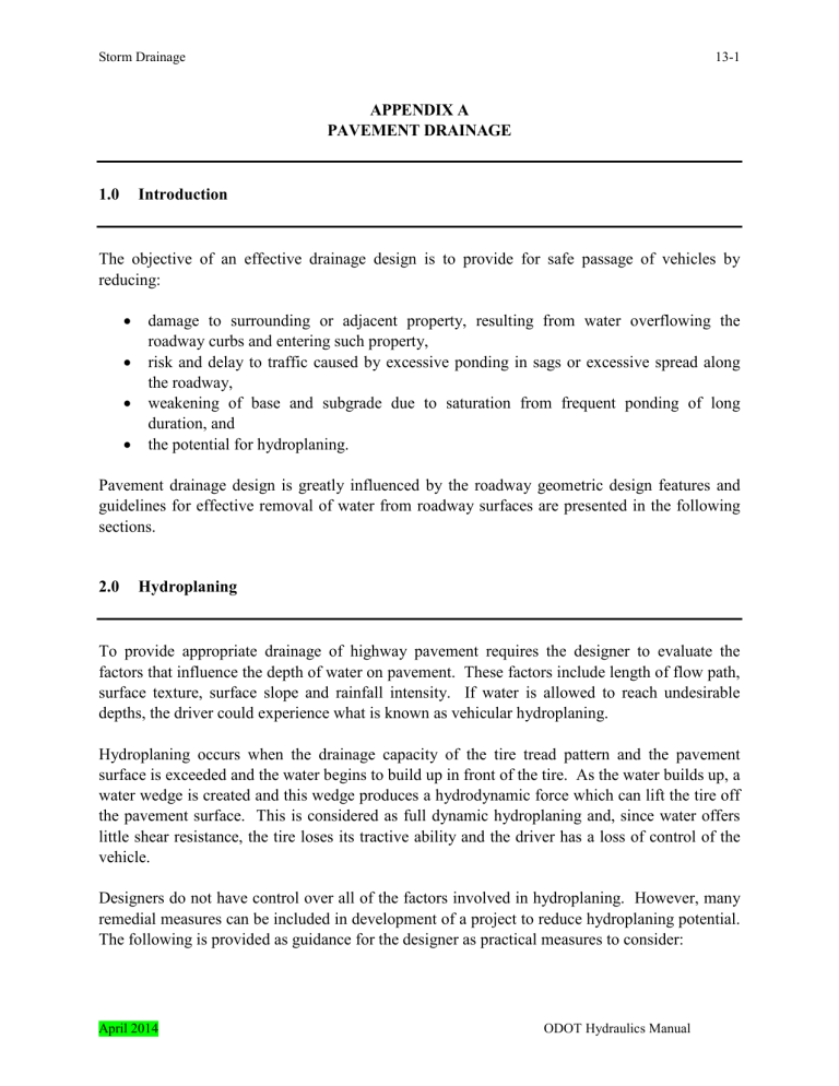 Pavement Drainage Design: ODOT Hydraulics Manual Guide