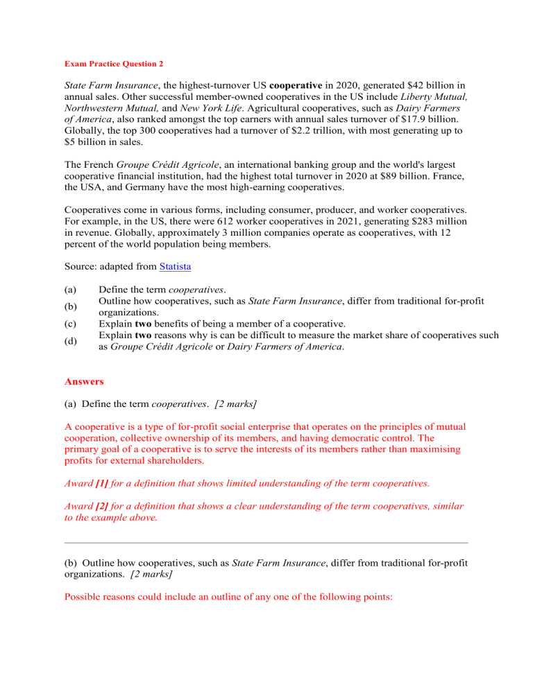 Cooperatives: Exam Practice Questions & Answers