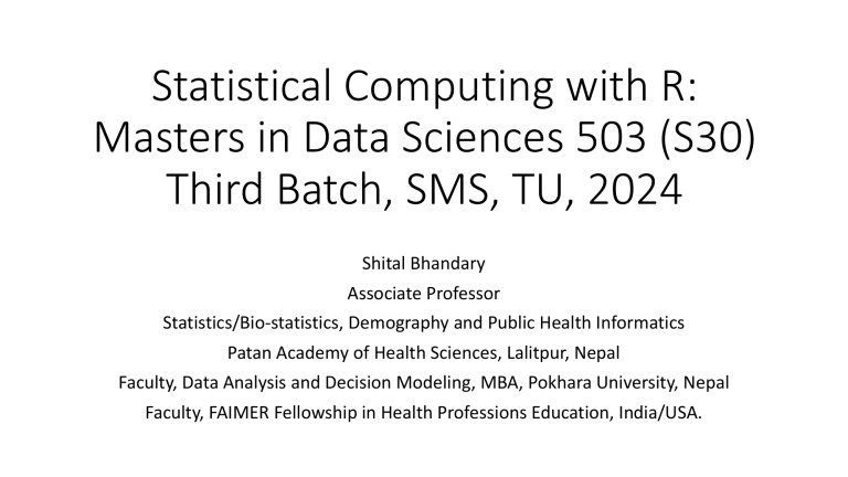 Statistical Computing with R: RStudio Projects & Workflow