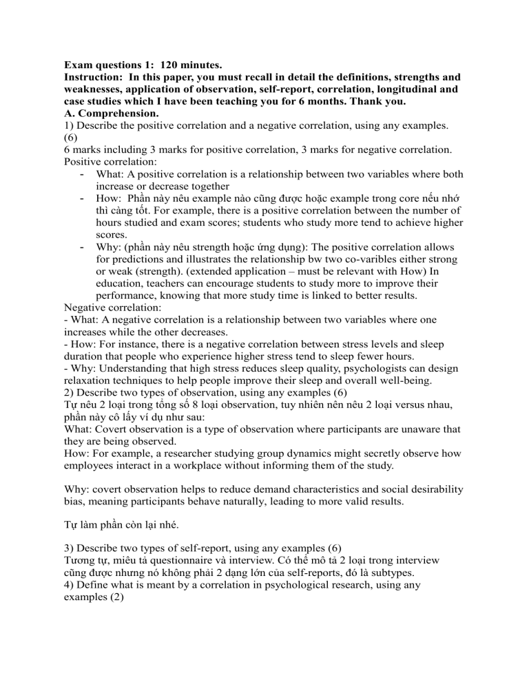 Psychology Exam Questions: Research Methods