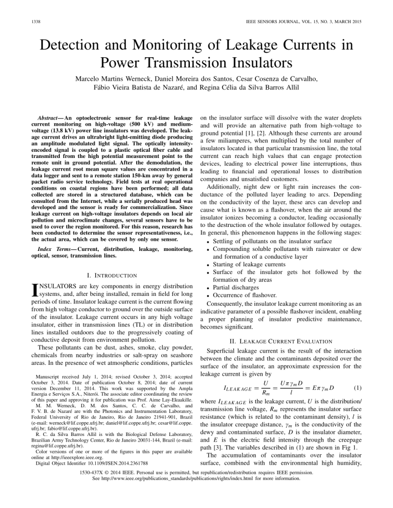 Leakage Current Monitoring in Power Transmission Insulators