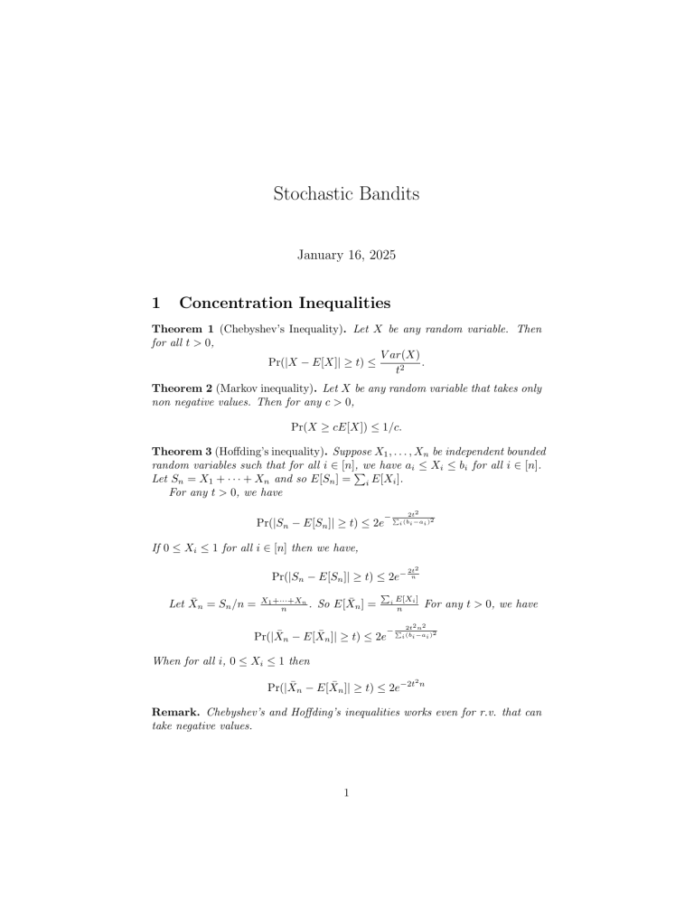Stochastic Bandits: Concentration Inequalities & Algorithms
